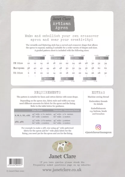 Artisan Apron pattern by Janet Clare - Coast & Country