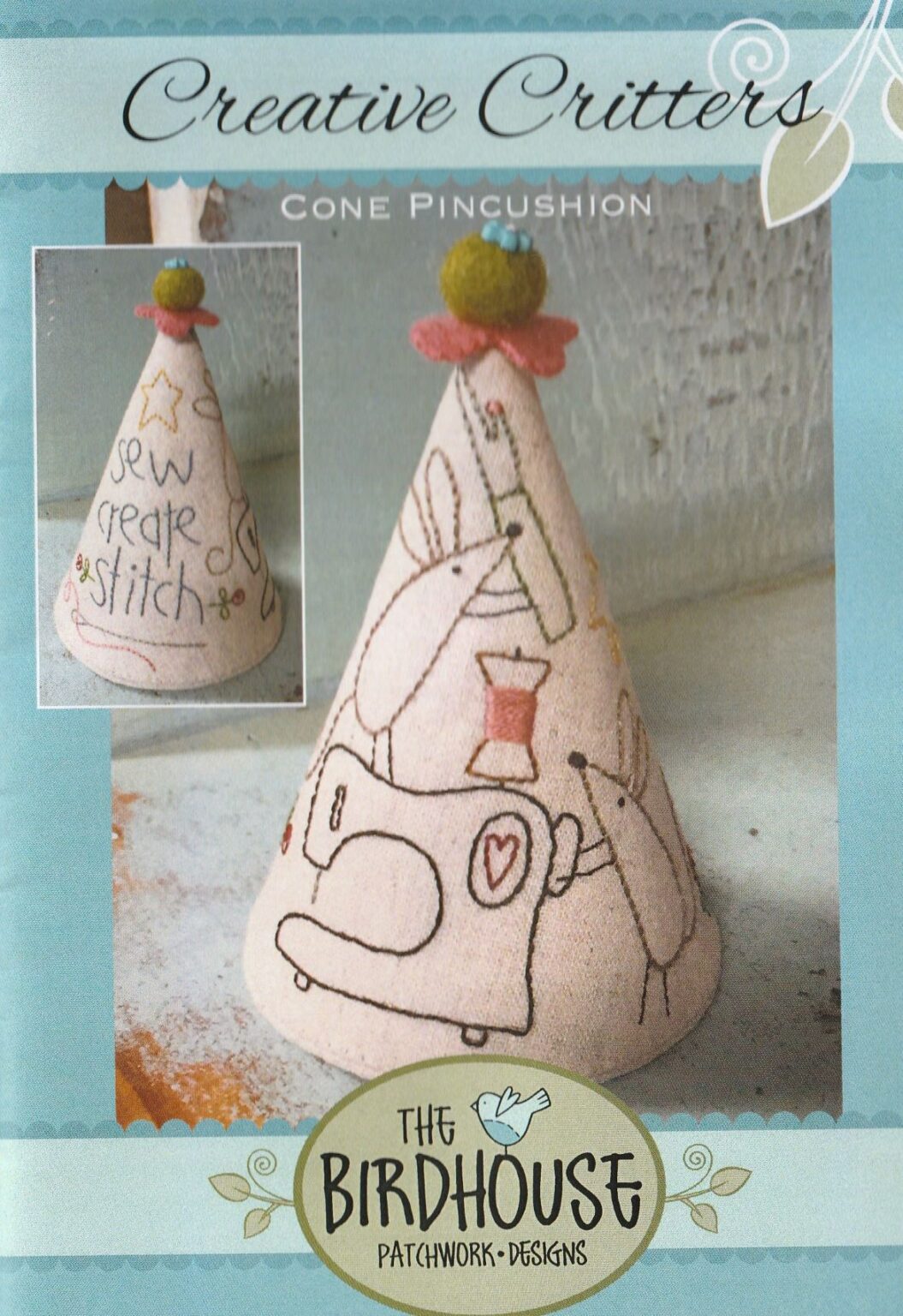 Creative Critters Cone Pincushion Pattern with pre-printed stitchery ...