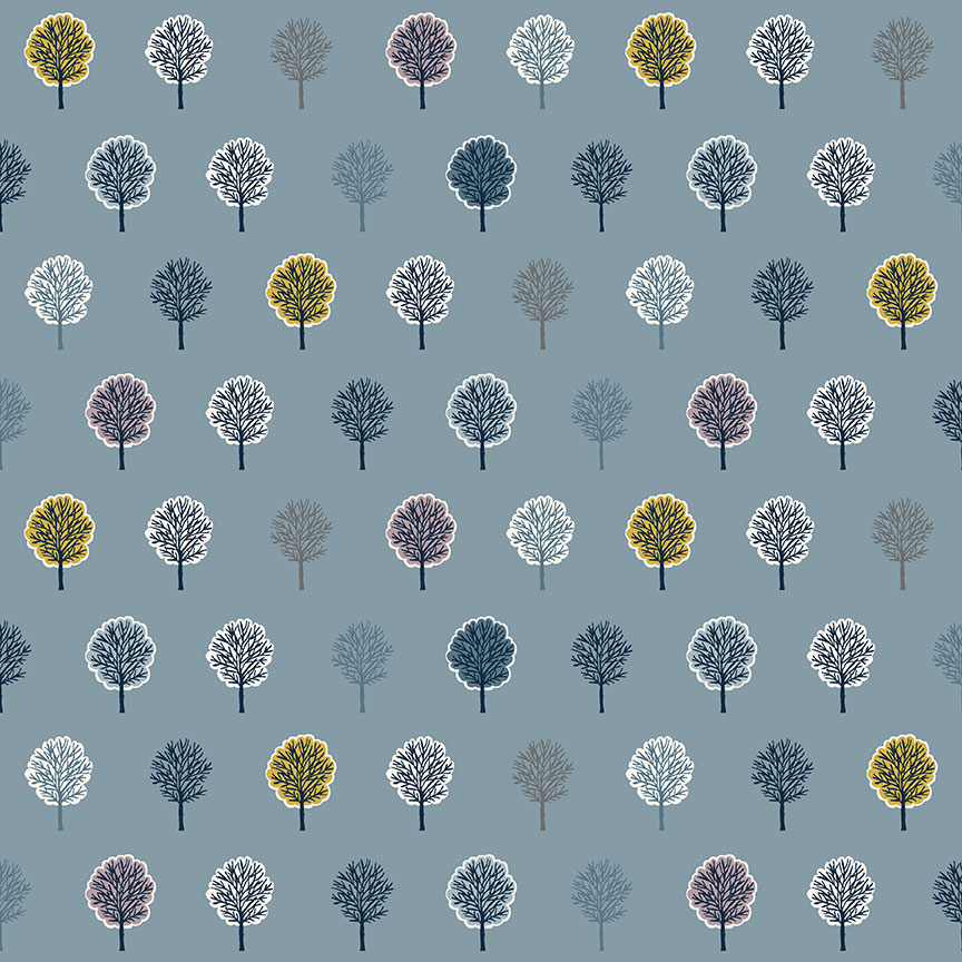 Heather and Sage - Trees Blue Fat 1/4 - Coast & Country